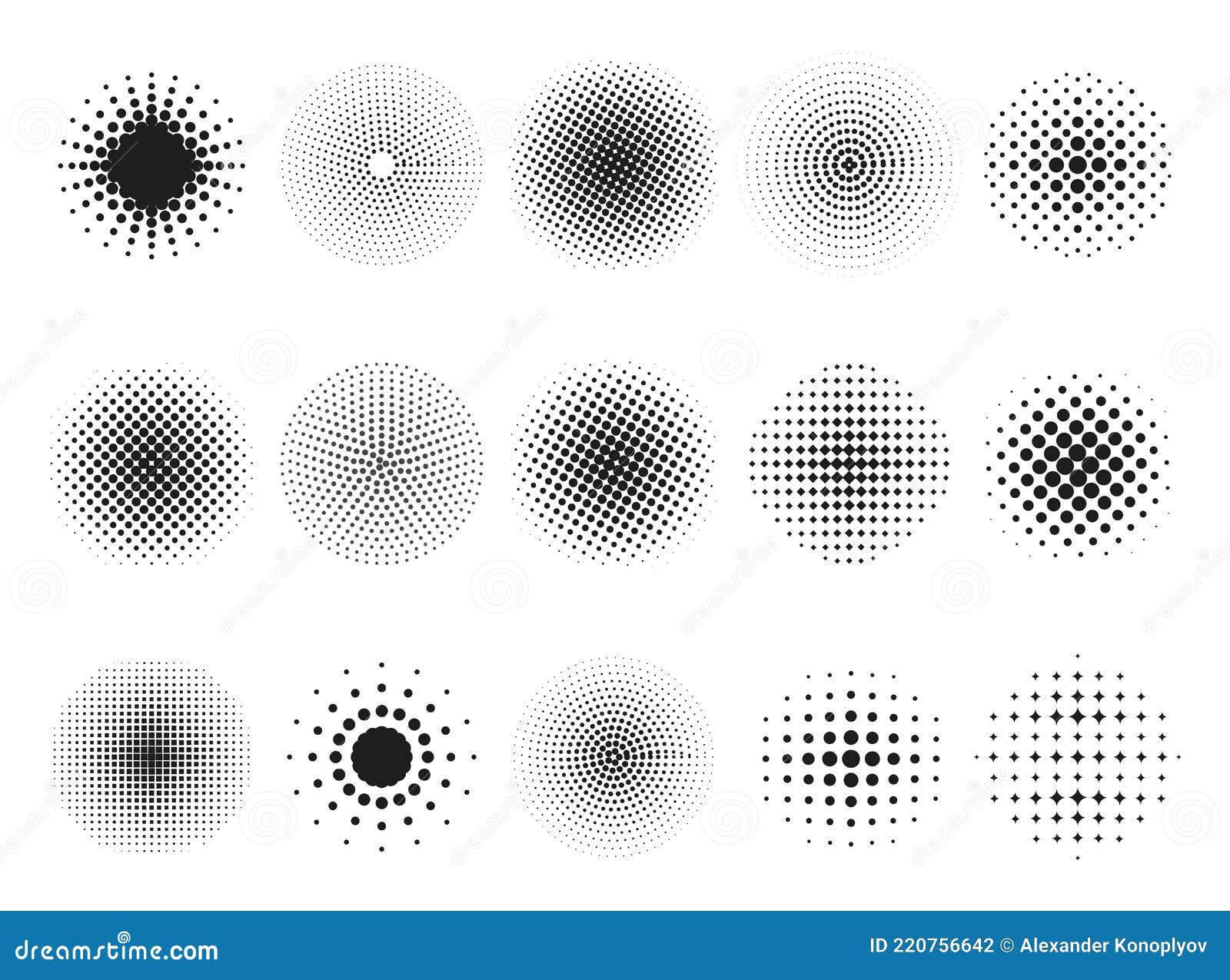 Collection Halftone Circle Vector Illustration Rounded Shapes Gradient ...