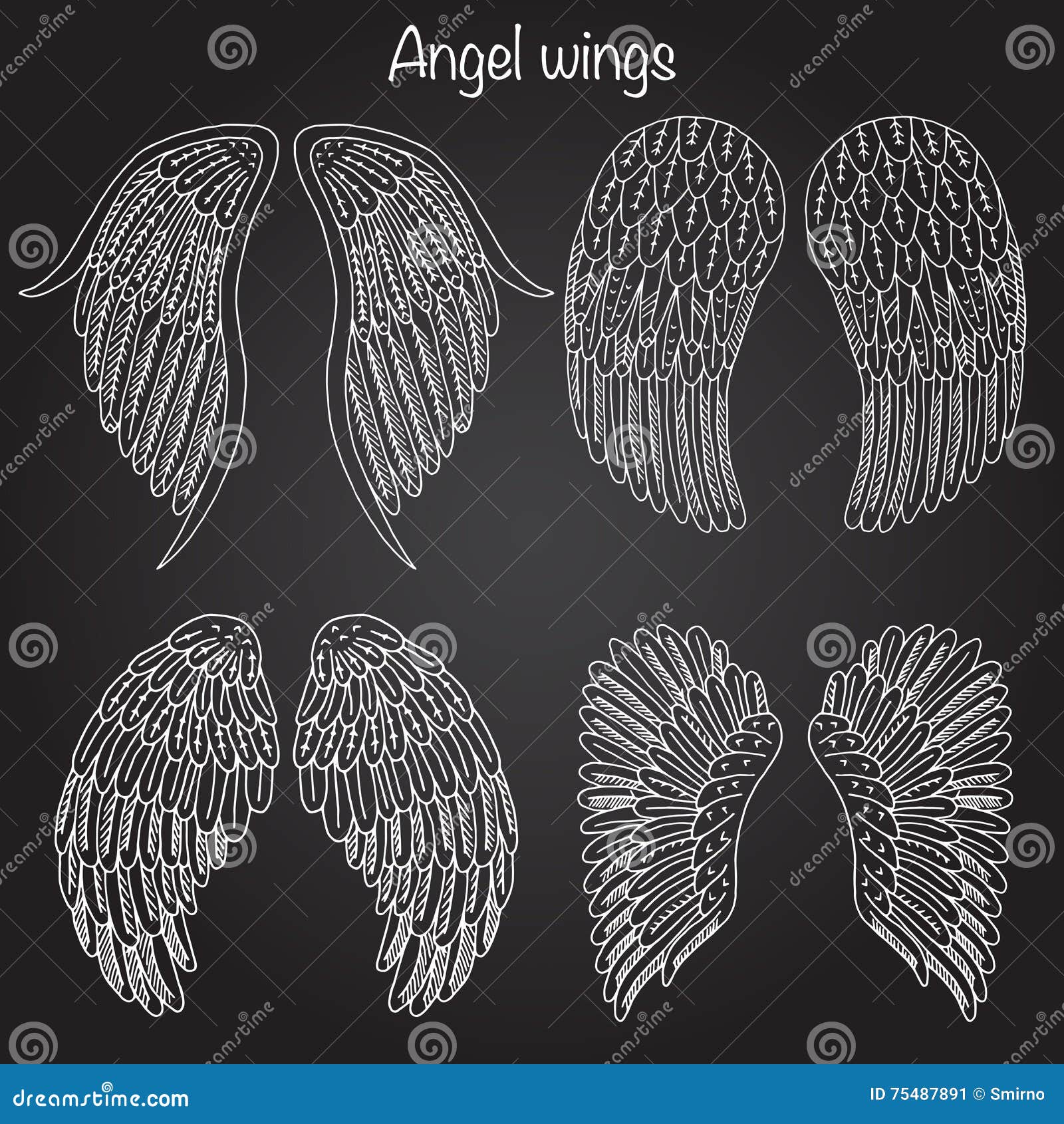 Collection of Hand Drawn Angel Wings Stock Illustration - Illustration ...