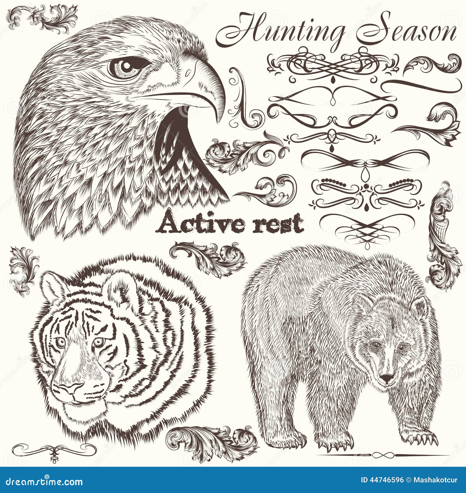 Collection of Hand Drawn Animals and Flourishes Stock Vector ...