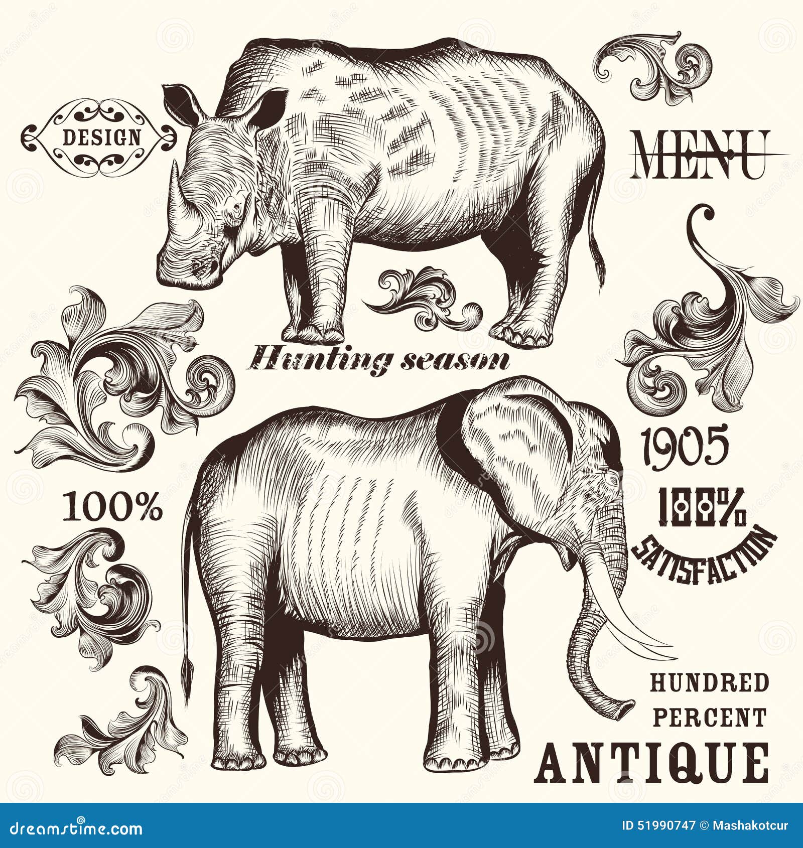 Collection of Hand Drawn Animals and Swirls for Design Stock Vector ...