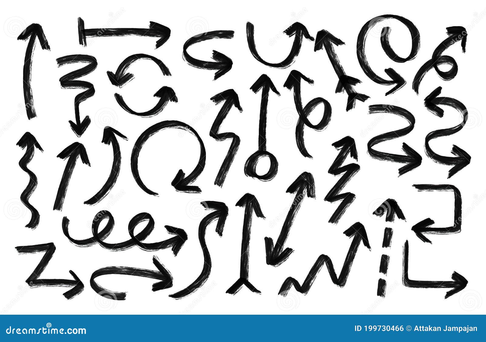Collection of Hand Drawn Arrows and Painted with Digital Brush, Black ...