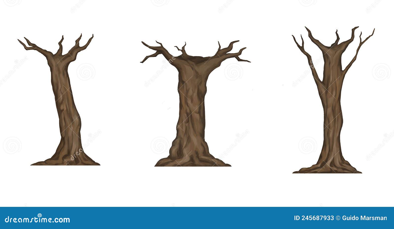Collection of Hand Drawn Barren Tree 2d Set Illustrations Isolated ...