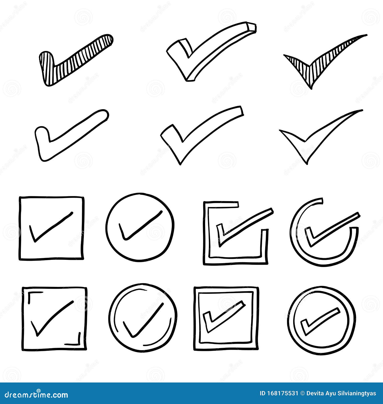 Collection of Hand Drawn Check Mark Signs Isolated on White Background ...