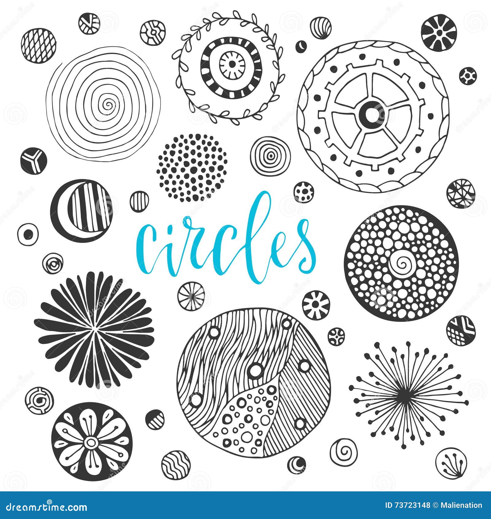 Collection of Hand Drawn Circle Textures. Decorations. Vector ...