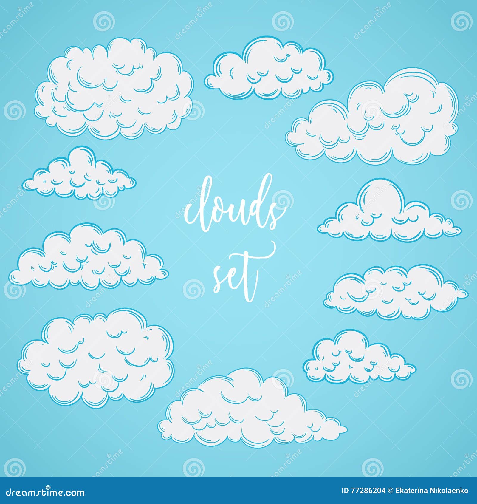 Collection of Hand Drawn Clouds. Stock Vector - Illustration of shape ...