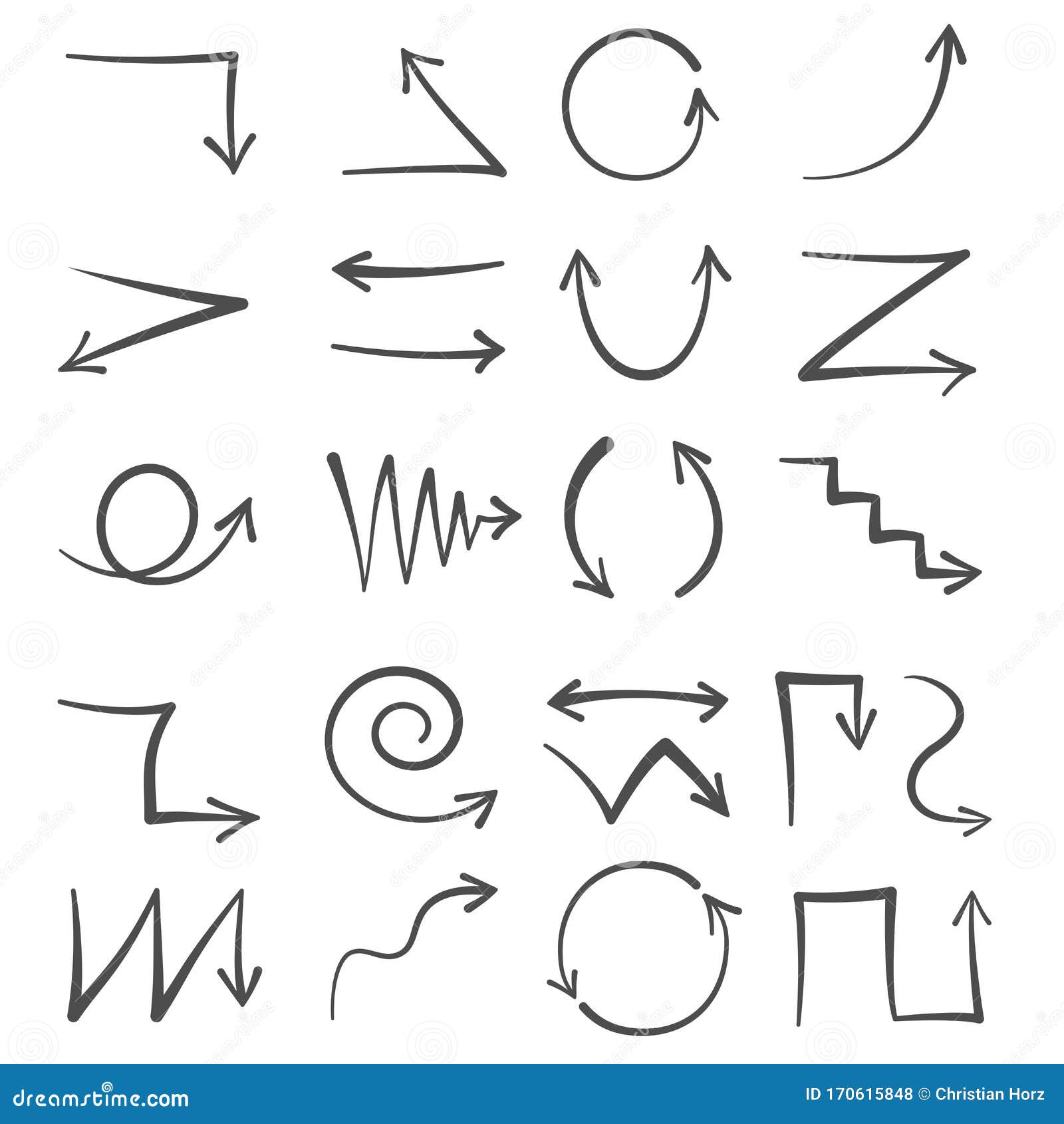 Collection of Hand-drawn Comic Arrows Isolated on White Background ...