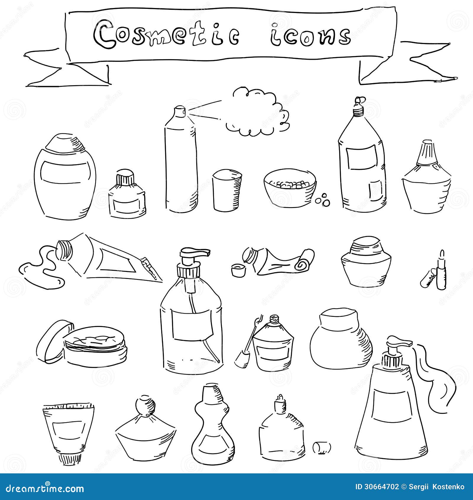 Collection of Hand-drawn Cosmetic Containers Stock Vector ...