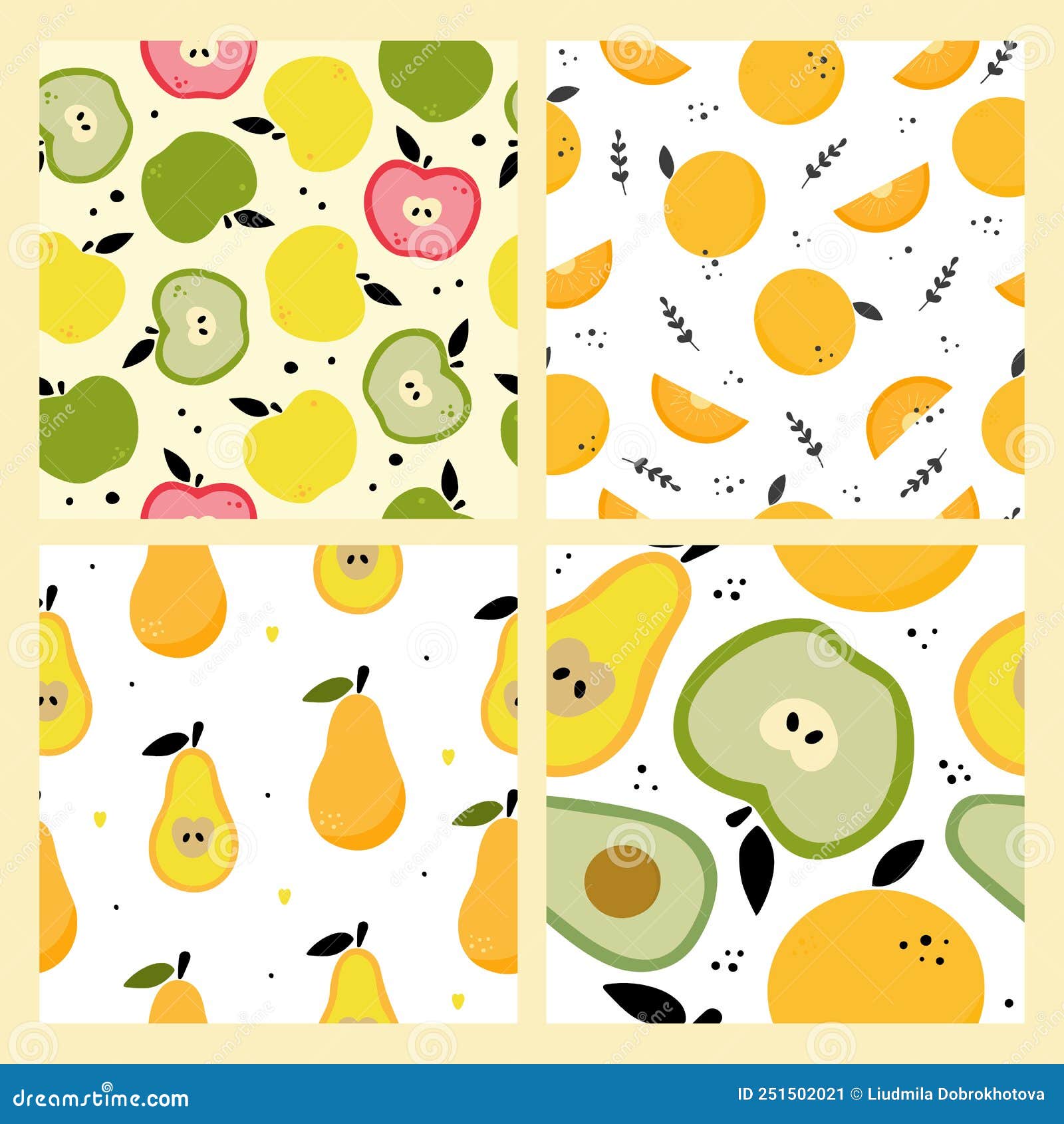 Collection of Hand Drawn Cute Pattern Fruits Stock Vector ...