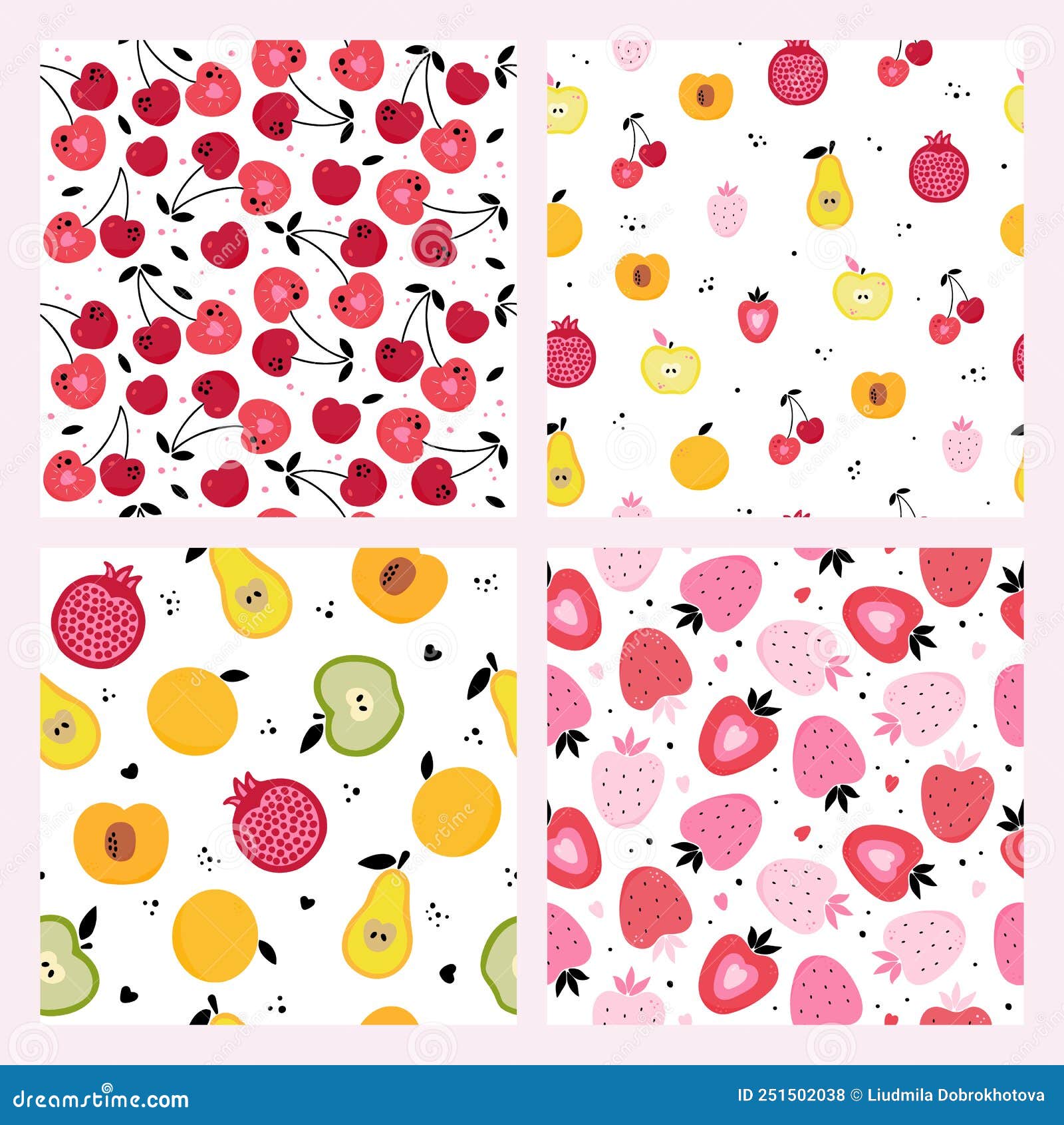 Collection of Hand Drawn Cute Pattern Fruits Stock Vector ...