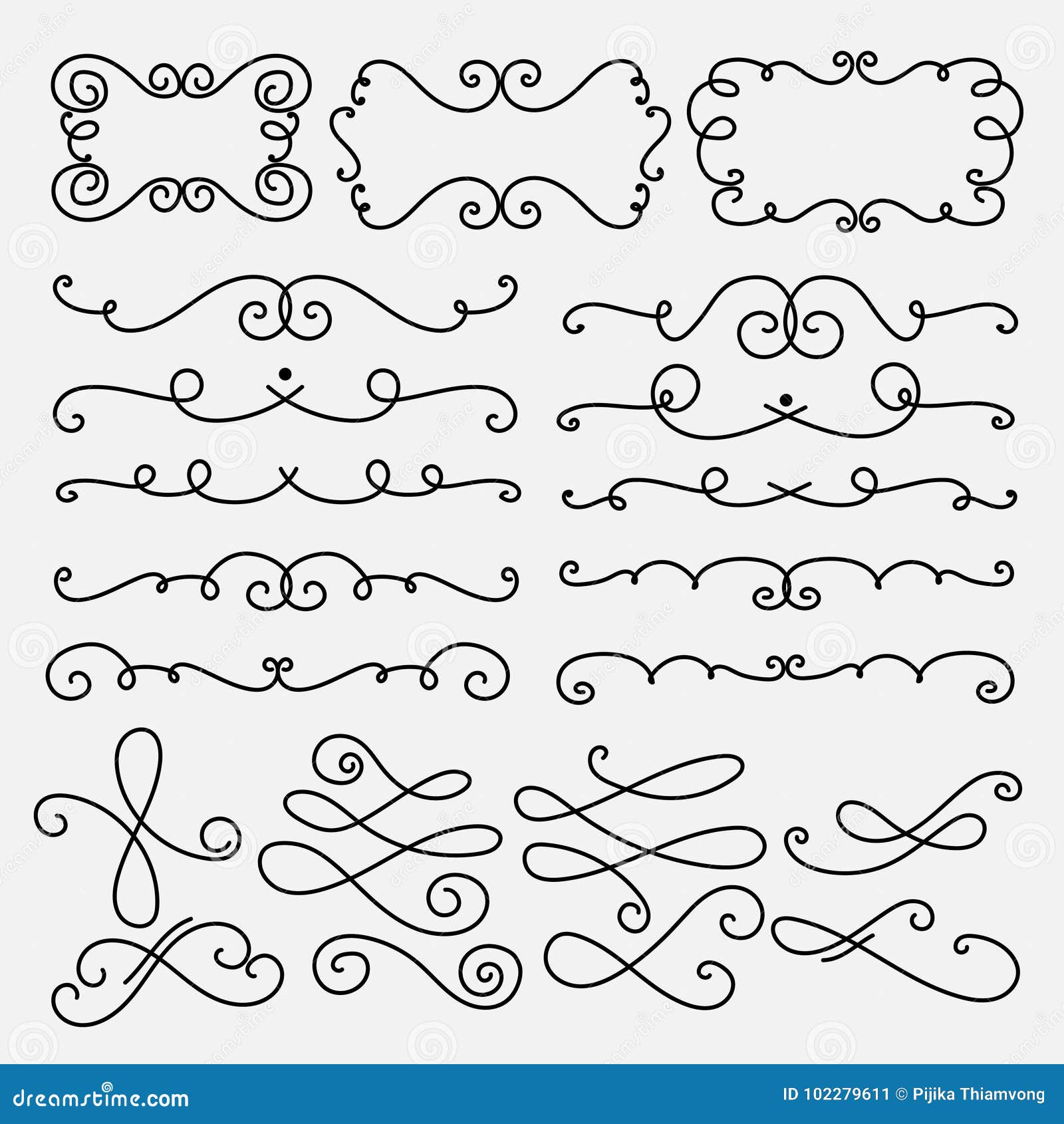 Collection of Hand Drawn Decorative Calligraphic Elements. Stock Vector ...