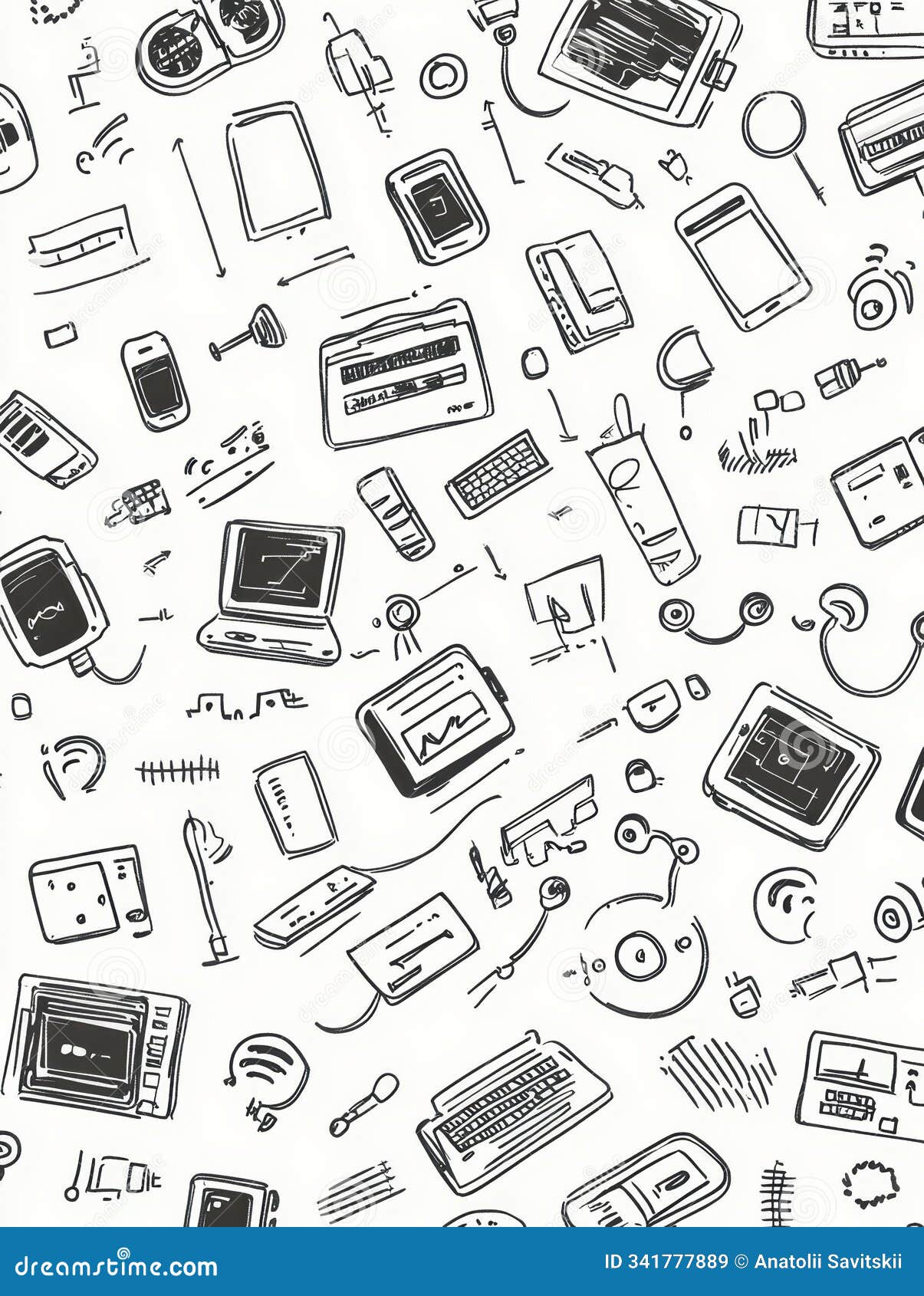 A Collection of Hand-drawn Doodles Depicting Technology Items ...