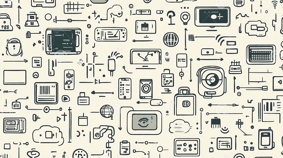 A Collection of Hand-drawn Doodles Featuring Technology Icons Like ...