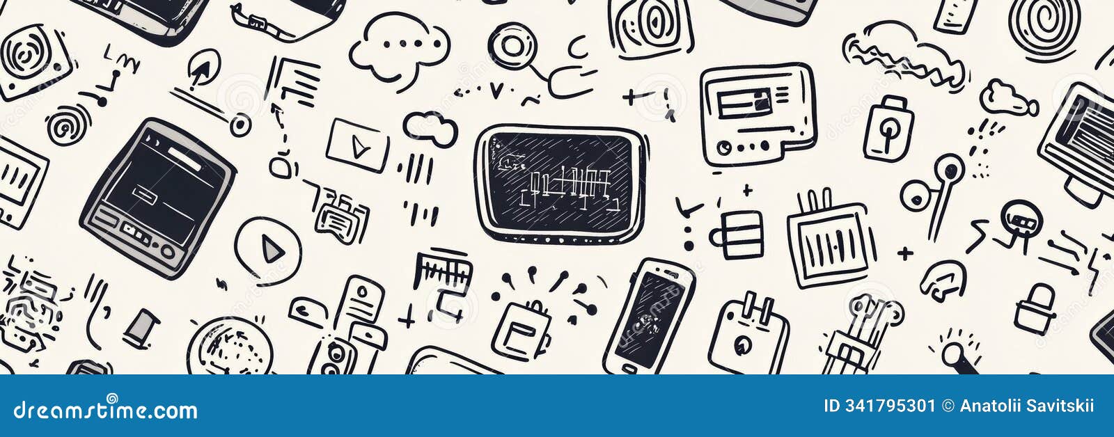 A Collection of Hand-drawn Doodles Featuring Various Technology Items ...