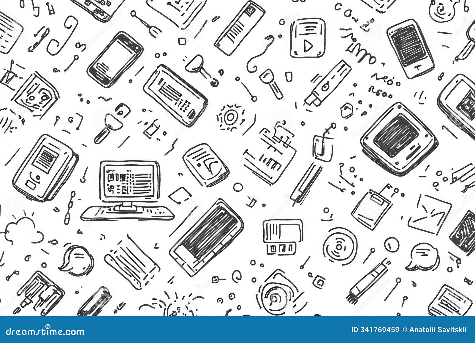 A Collection of Hand-drawn Doodles Showcases Technology Items ...