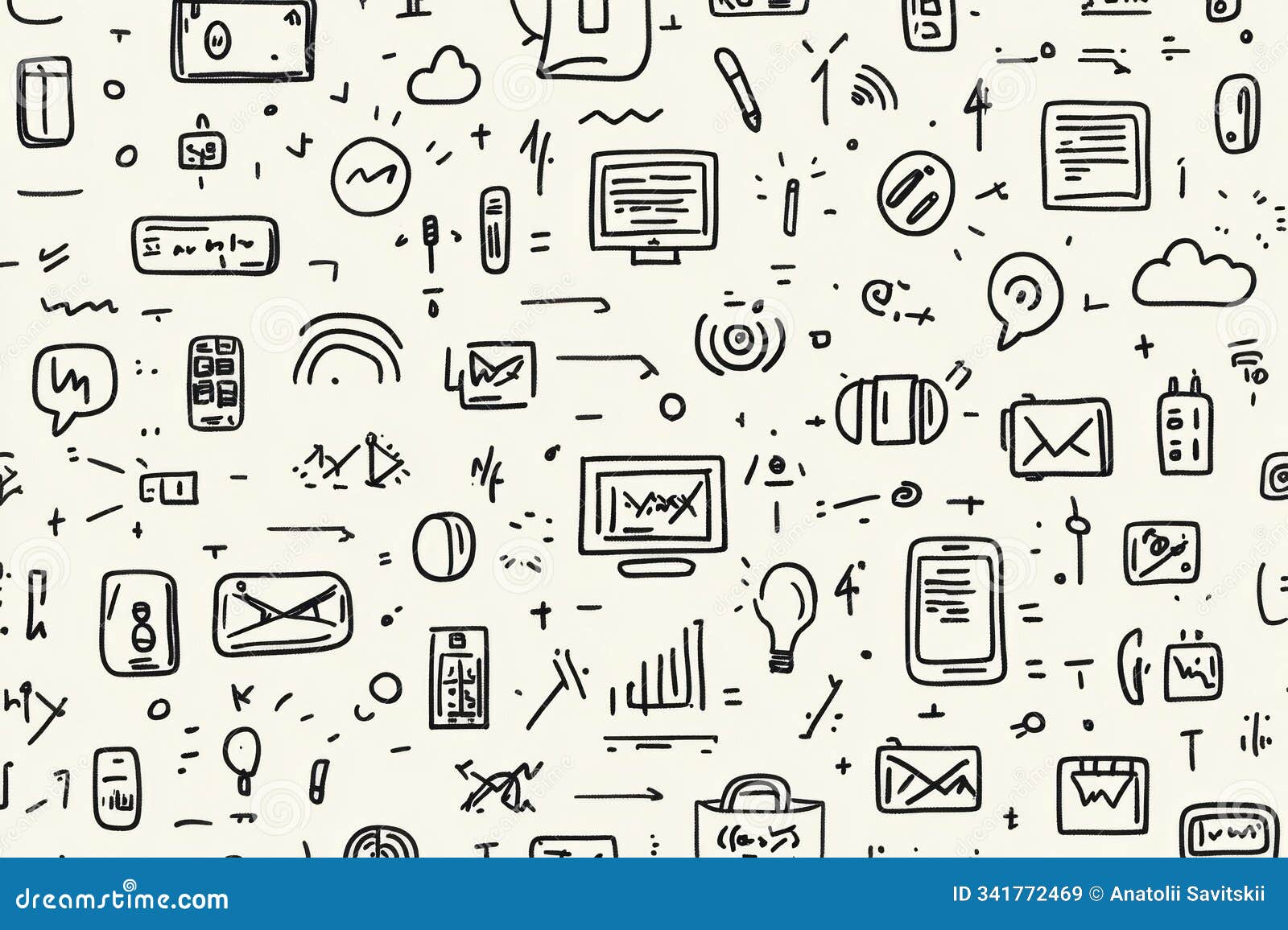 A Collection of Hand-drawn Doodles Showcasing Technology Items Like ...