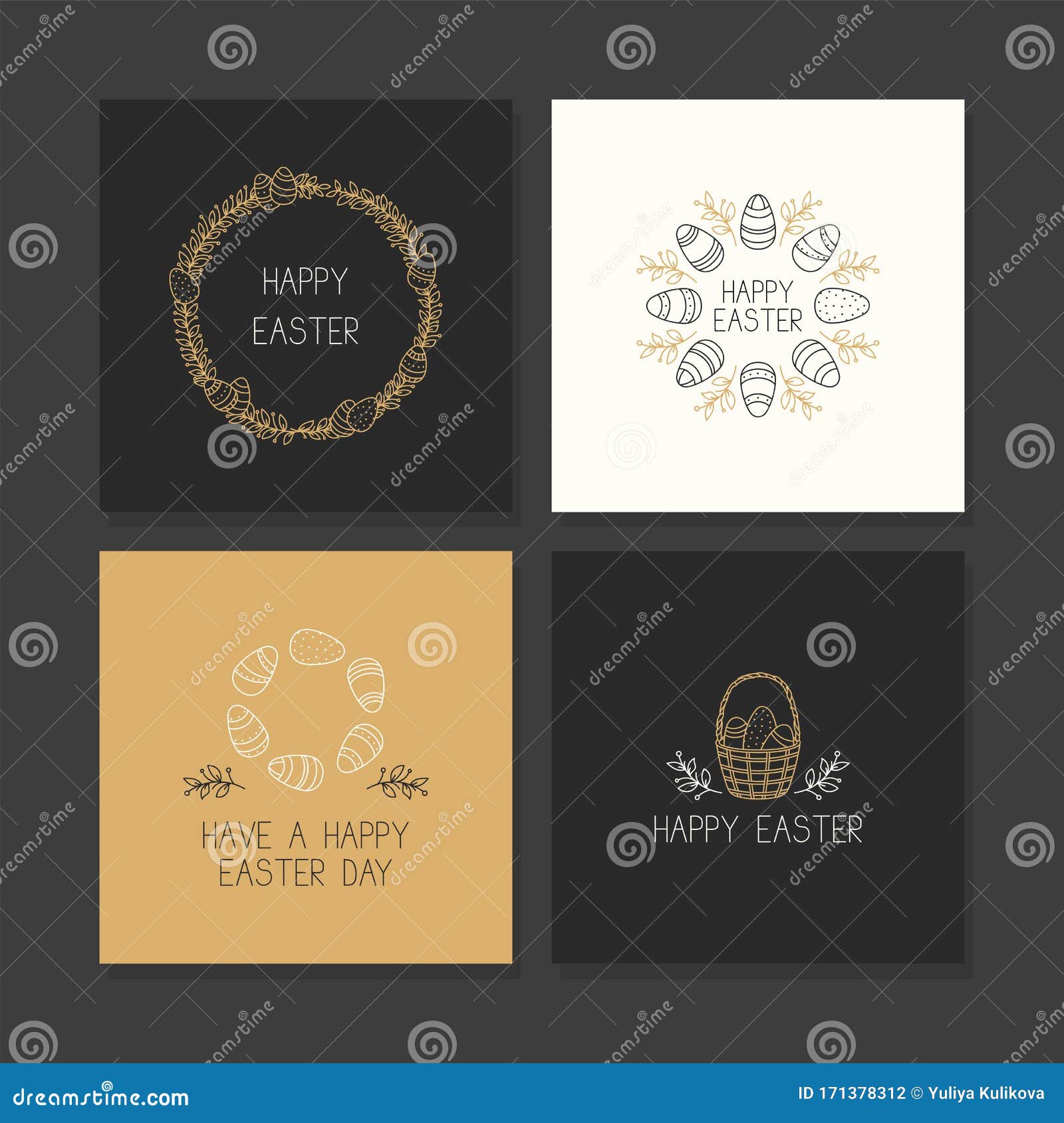 Collection of Hand Drawn Easter Card Templates with Easter Eggs, Easter ...