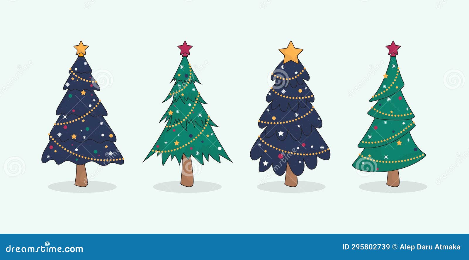 Collection of Hand Drawn Flat Christmas Trees. Vector Illustration ...