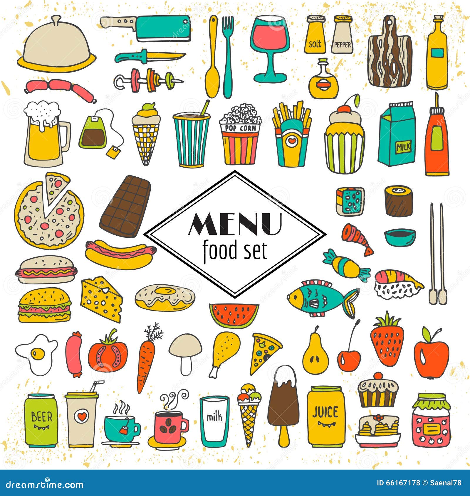 Collection of Hand Drawn Food Menu. Simple Sketches of Different Stock ...