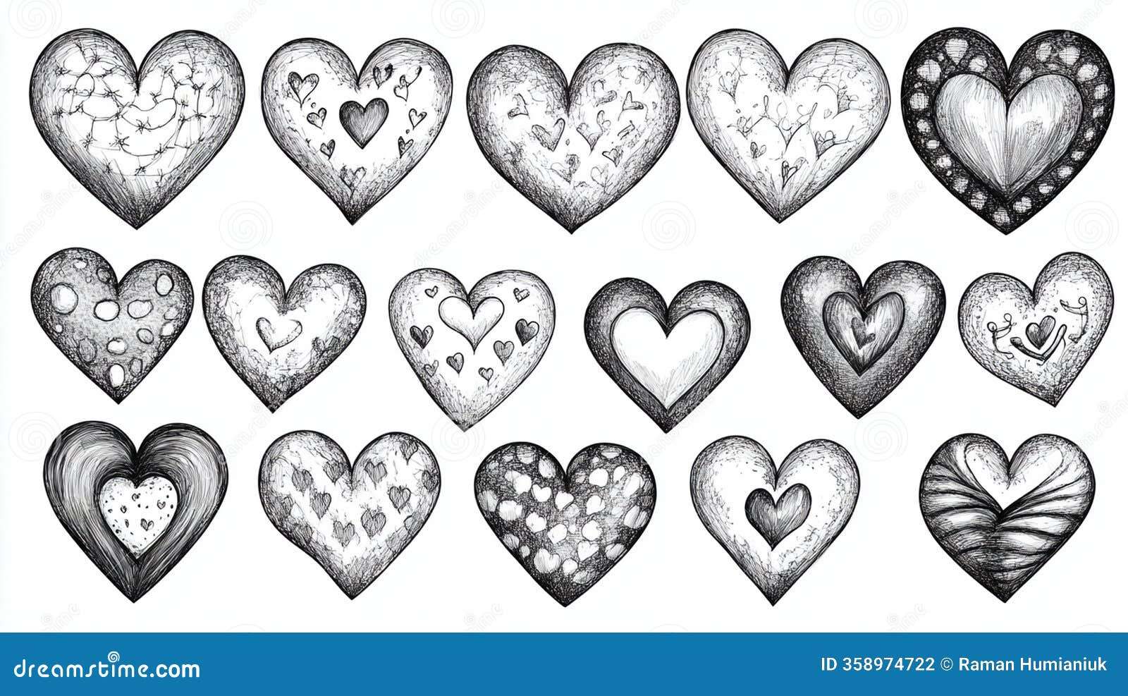 Collection of Hand-drawn Heart Designs Ideal for Various Creative ...