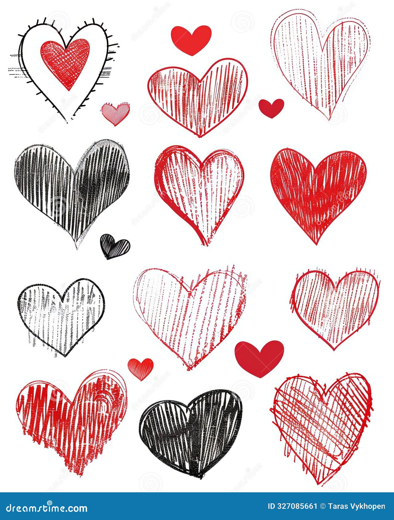 Collection of Hand-drawn Hearts on a Plain White Background. Features ...