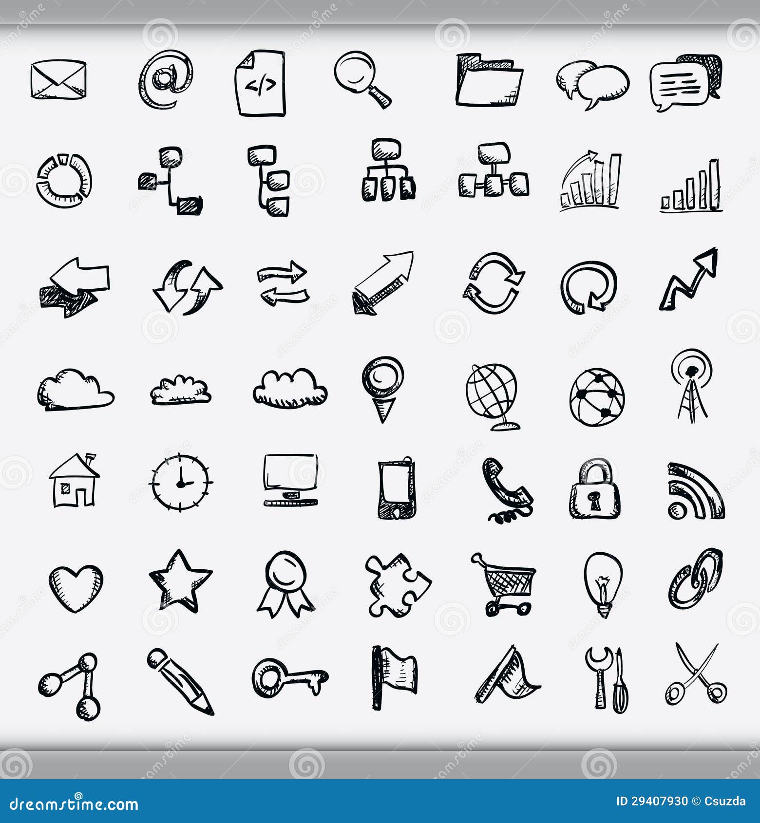 Collection of Hand Drawn Icons Stock Vector - Illustration of diagram ...