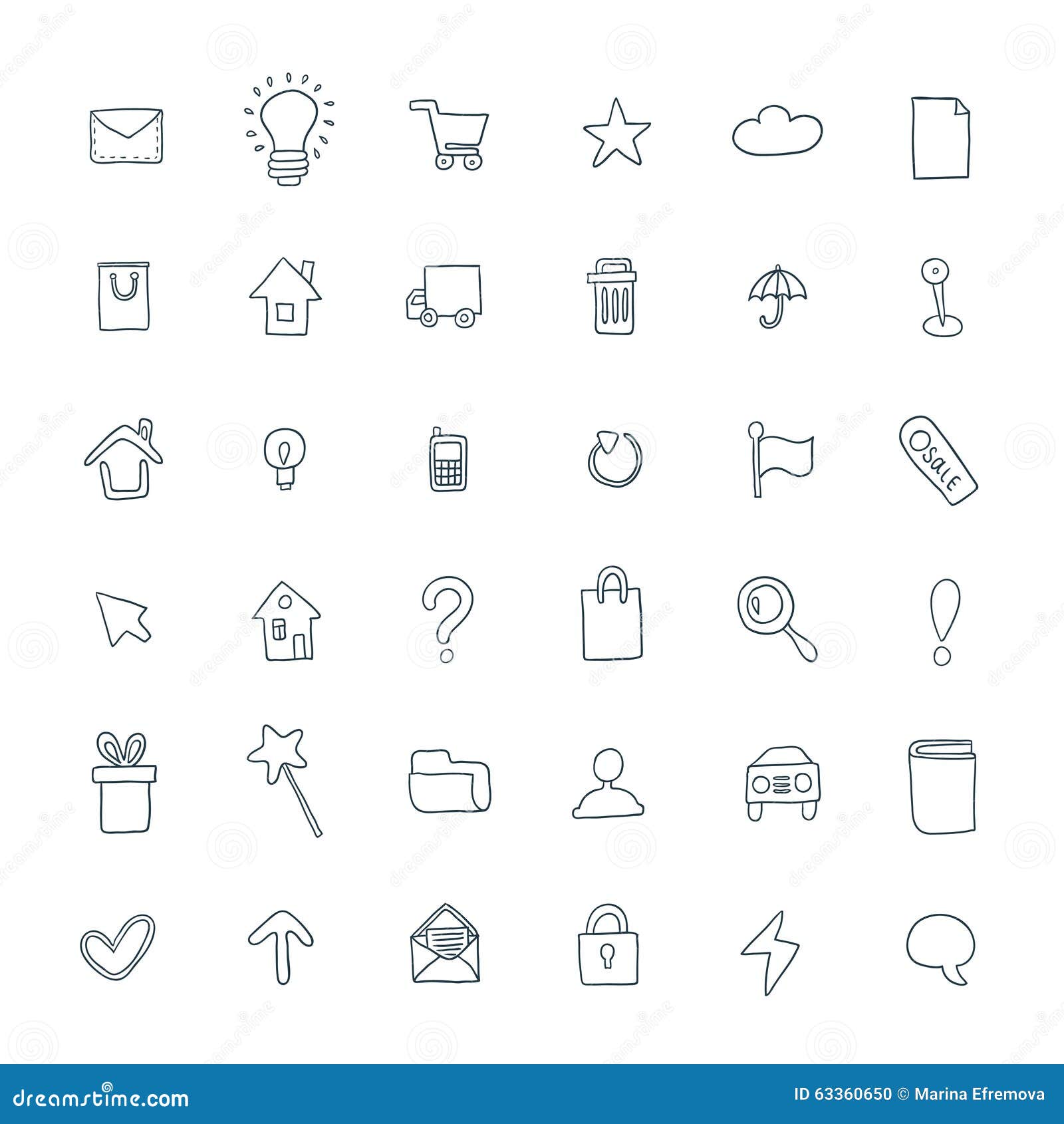 Collection of Hand Drawn Icons. Stock Vector - Illustration of line ...