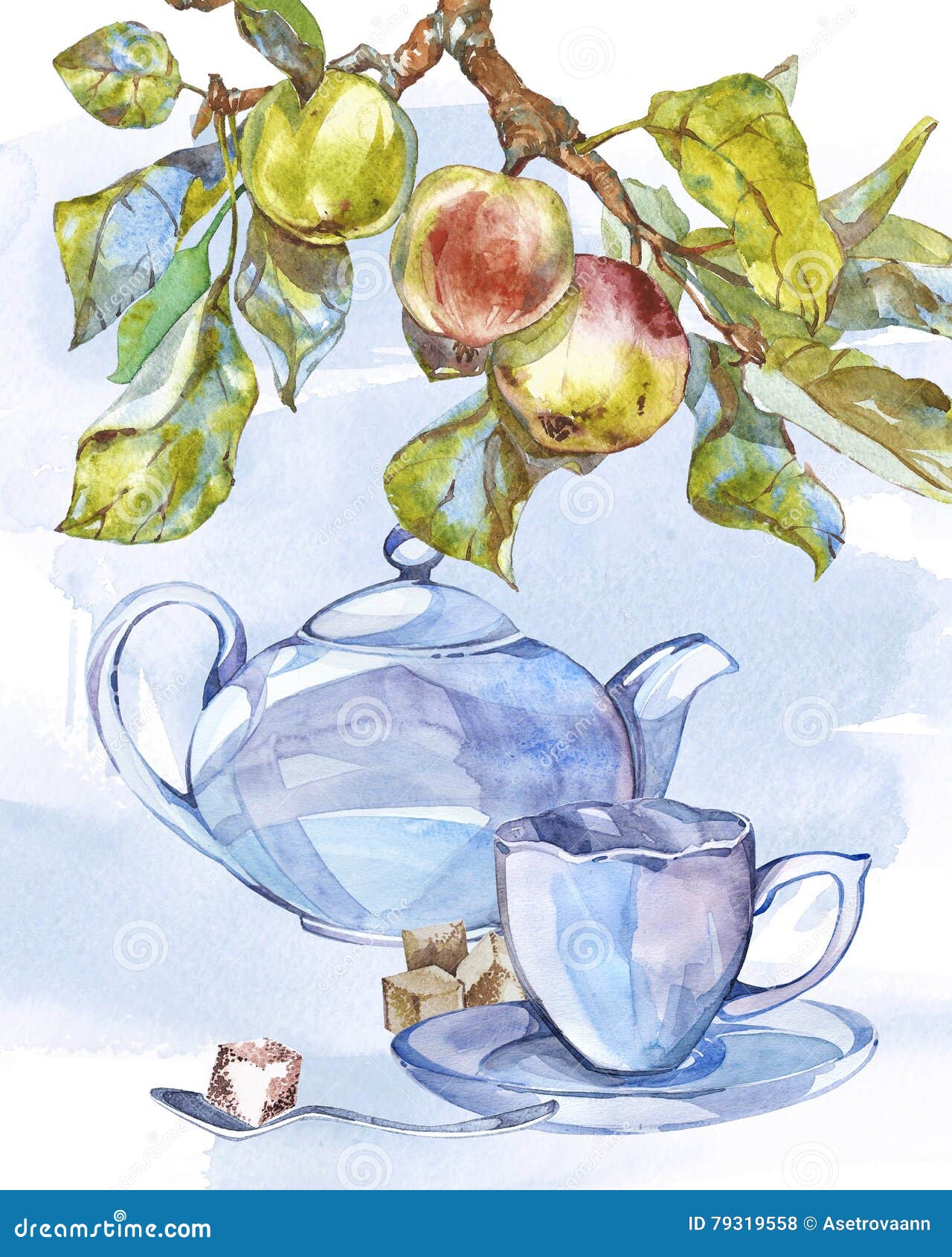 Collection of Hand Drawn Illustration on the Theme Tea. Watercolor Set ...