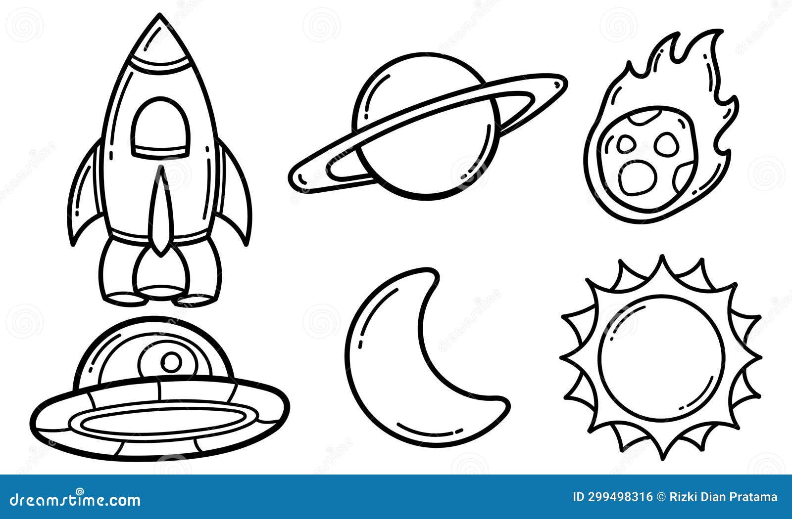 Collection of Hand Drawn Illustrations with a Space Theme Stock Vector ...