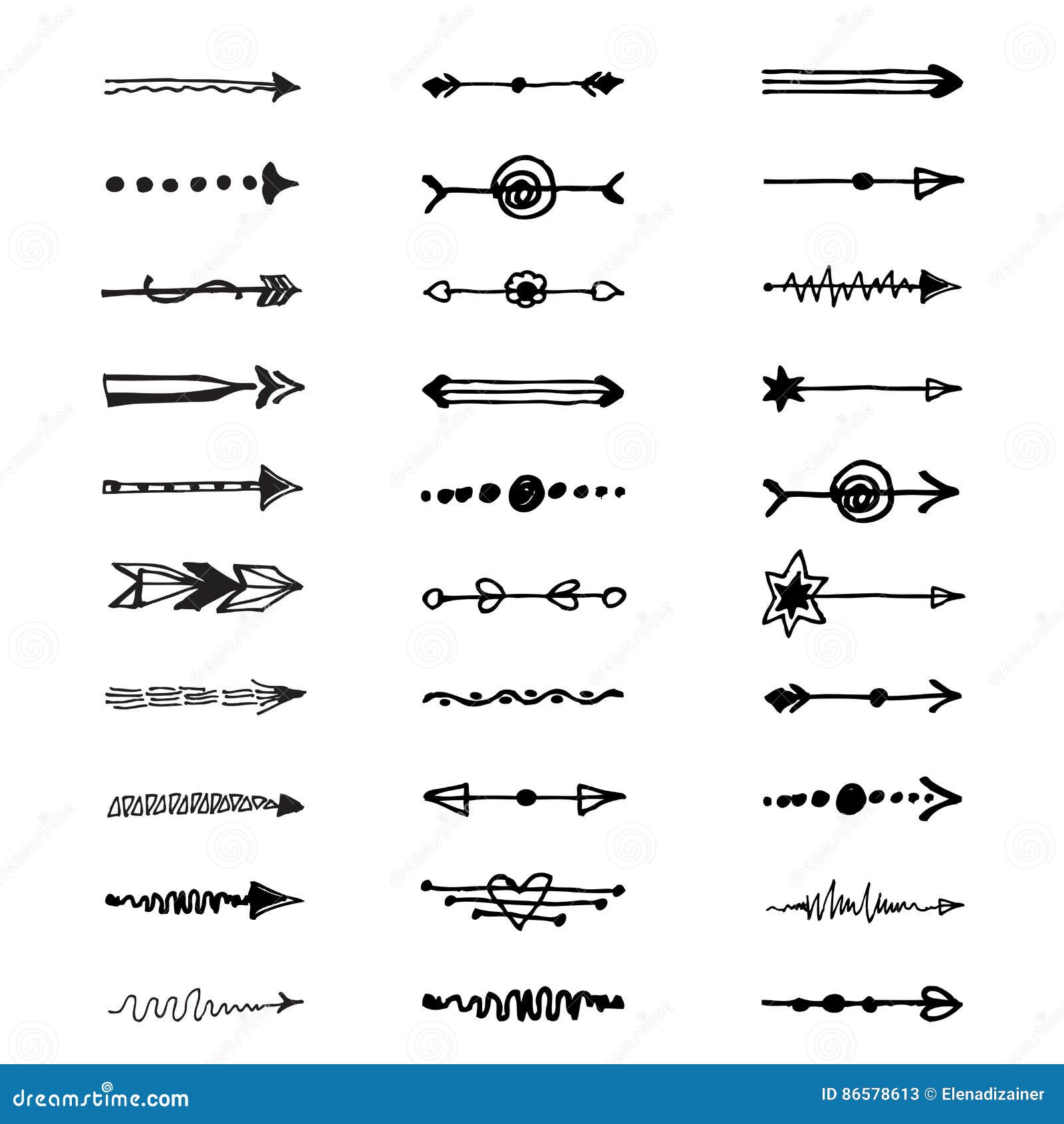 Collection of 30 Hand Drawn Ink Arrows and Borders. Dividers Stock ...