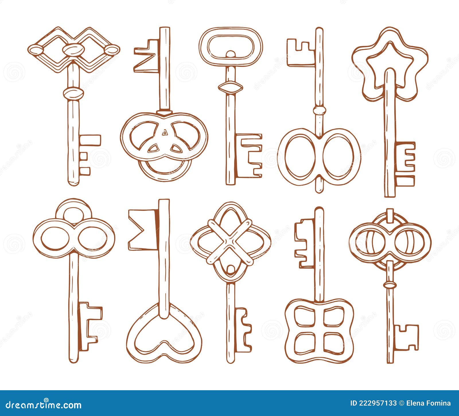 Collection of Hand Drawn Keys. Stock Vector - Illustration of iron ...