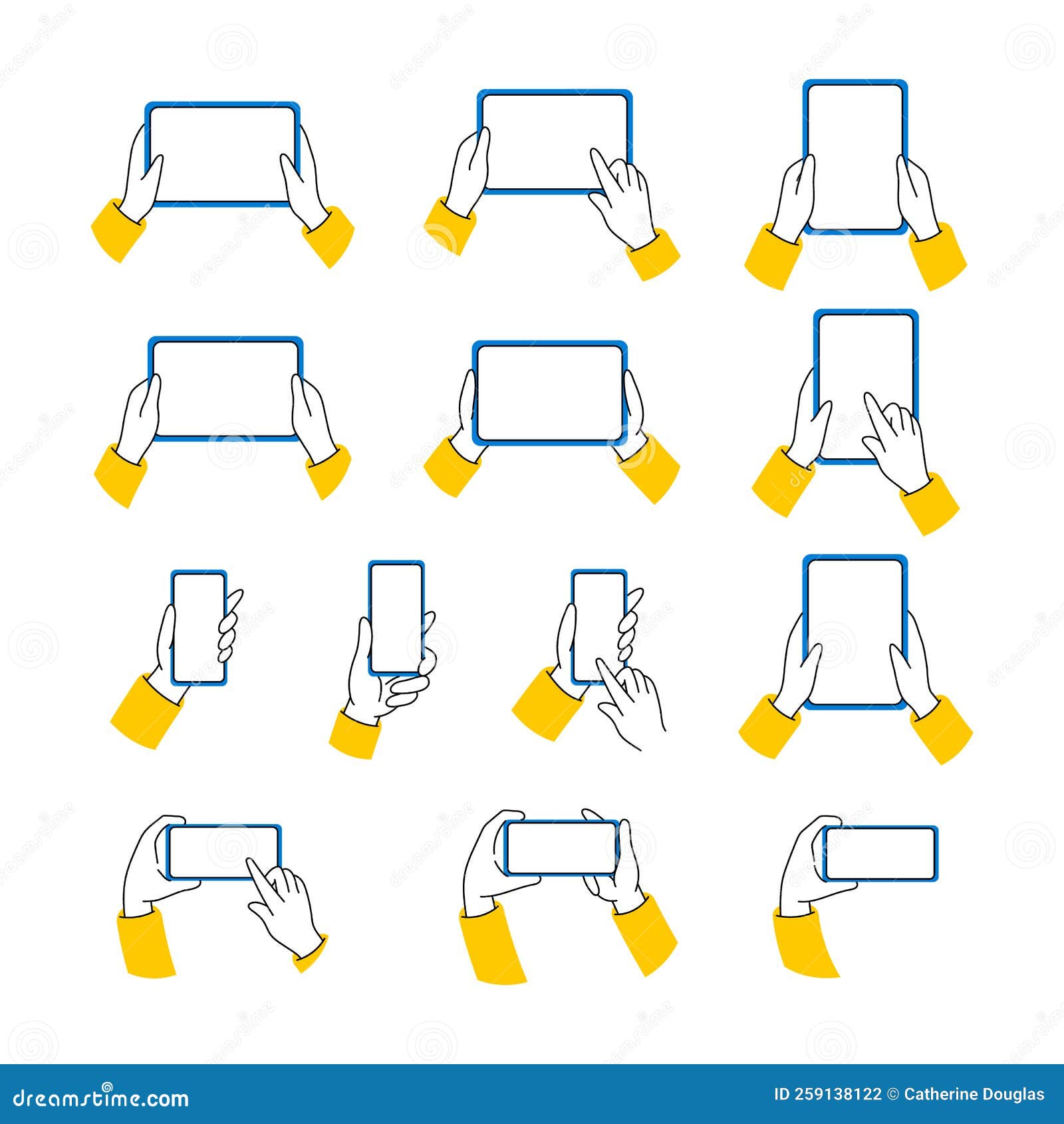 Collection Hand Drawn Mockup Used Tablet and Mobile Screen Touch Screen ...