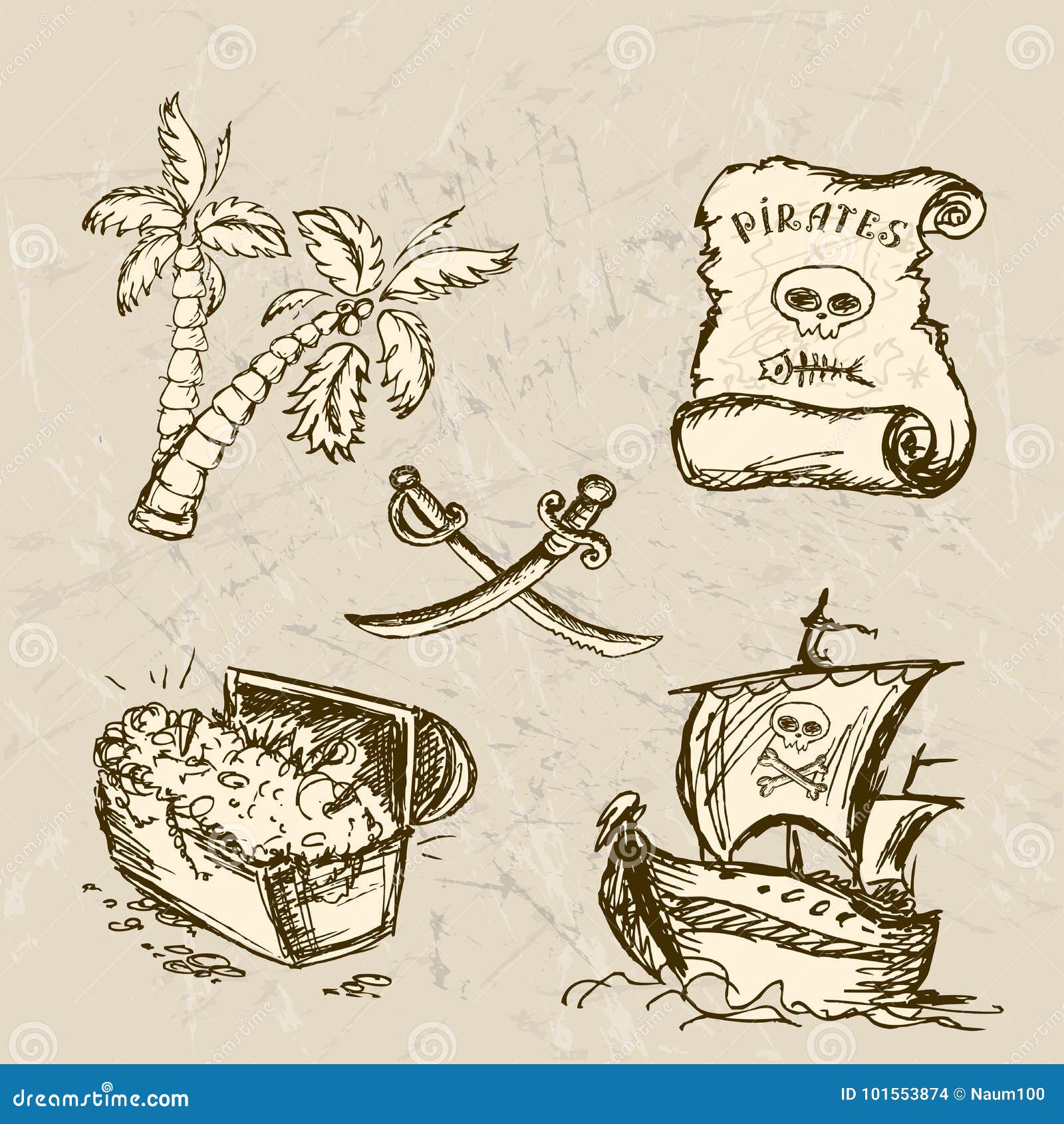 Collection of Hand-drawn Pirates Design Elements. Stock Vector ...