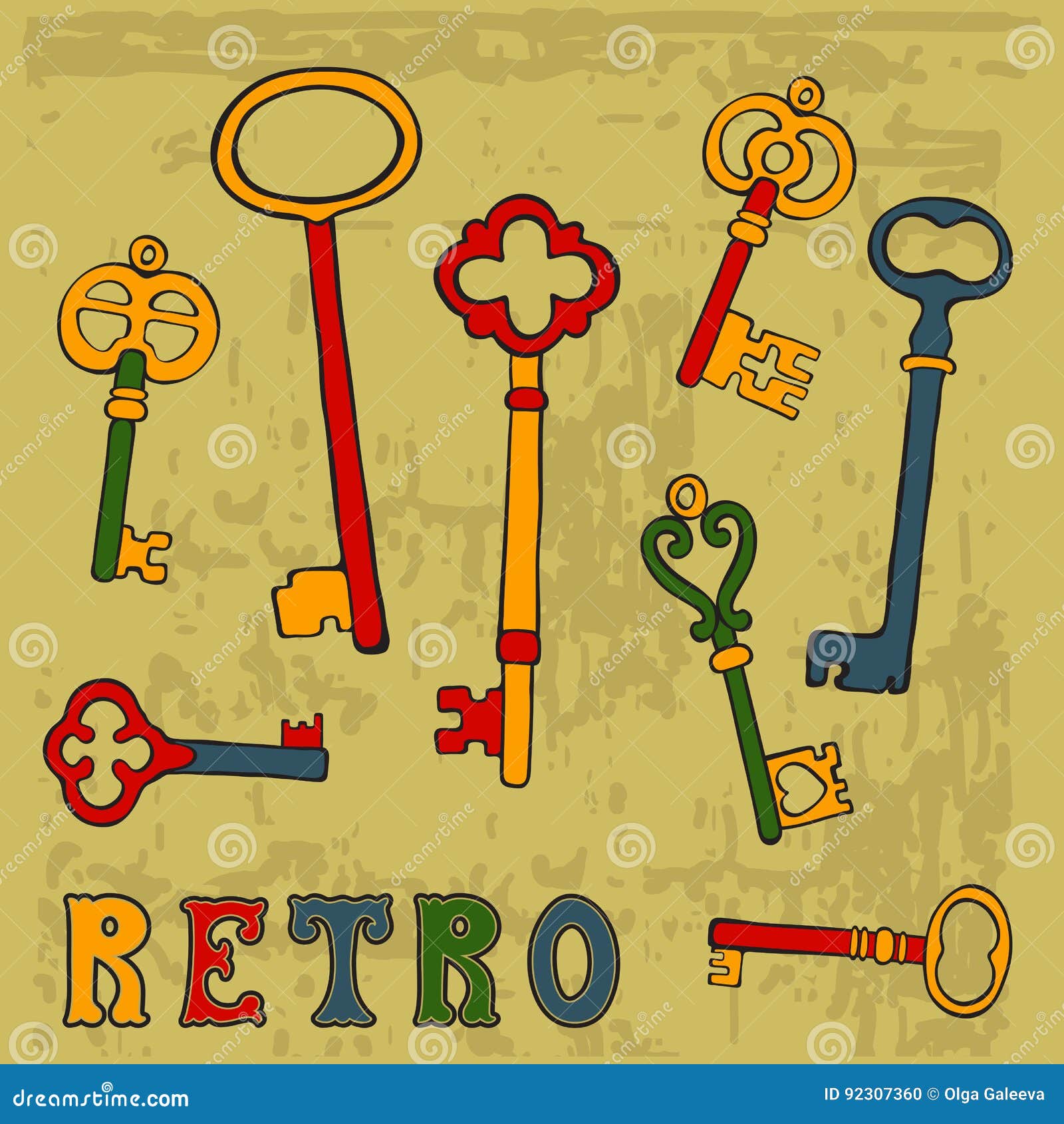 Collection of Hand Drawn Retro Keys Stock Vector - Illustration of ...