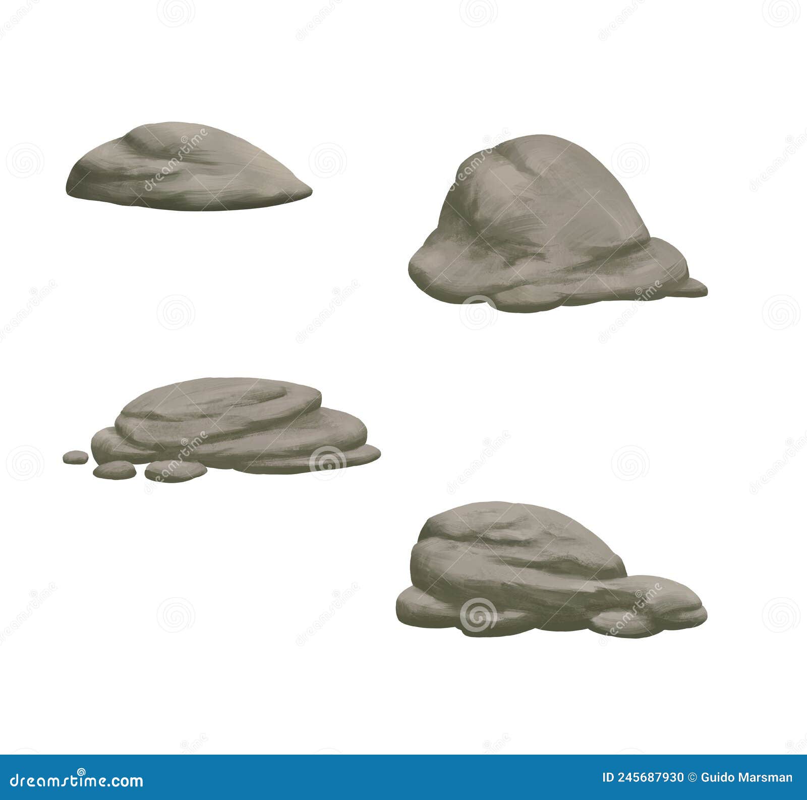 Collection of Hand Drawn Rock/stone 2d Set Illustrations Isolated Stock ...