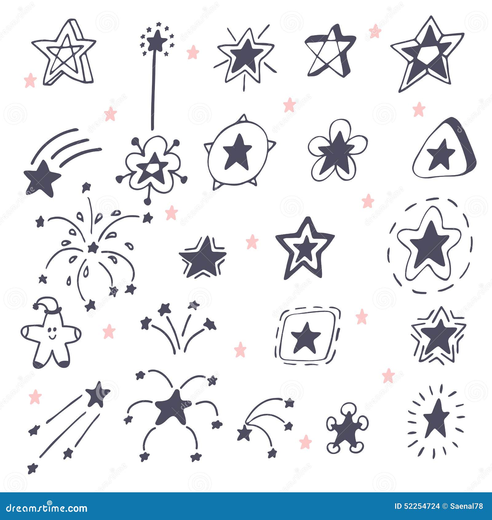 Collection of Hand Drawn Stars. Doodle Stars and Firework Stock Vector ...