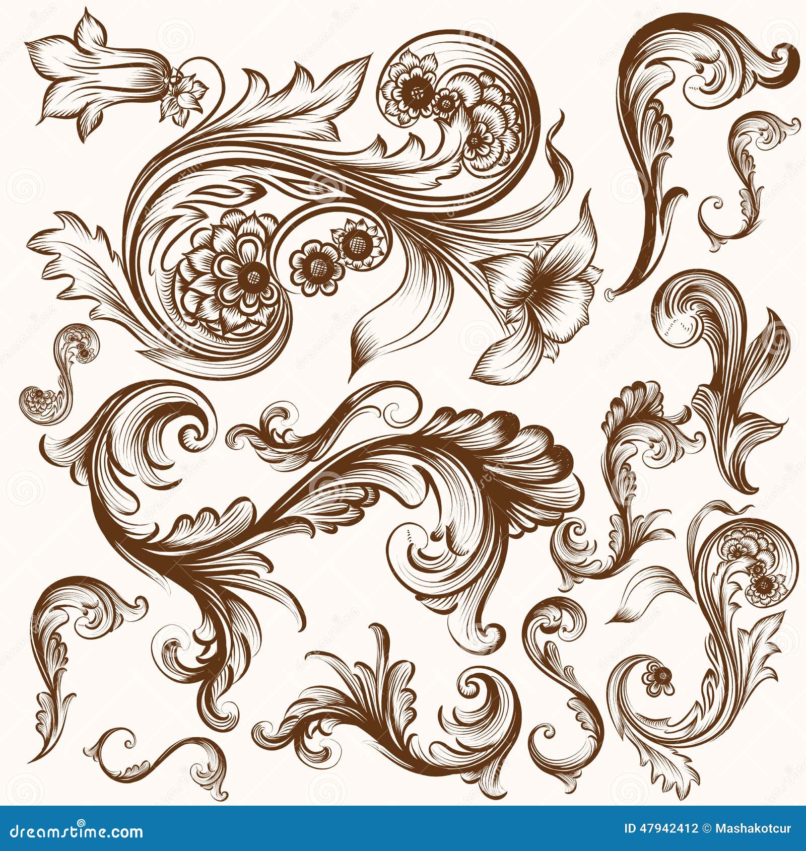 Collection of Hand Drawn Swirl Elements Stock Vector - Illustration of ...
