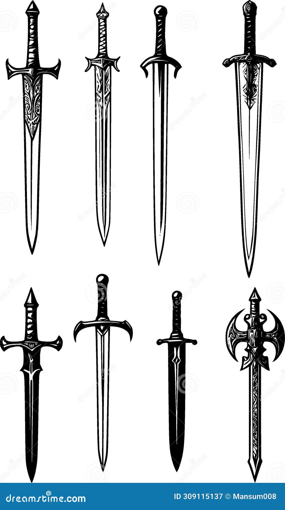 Collection of Hand Drawn Sword Stock Illustration - Illustration of ...