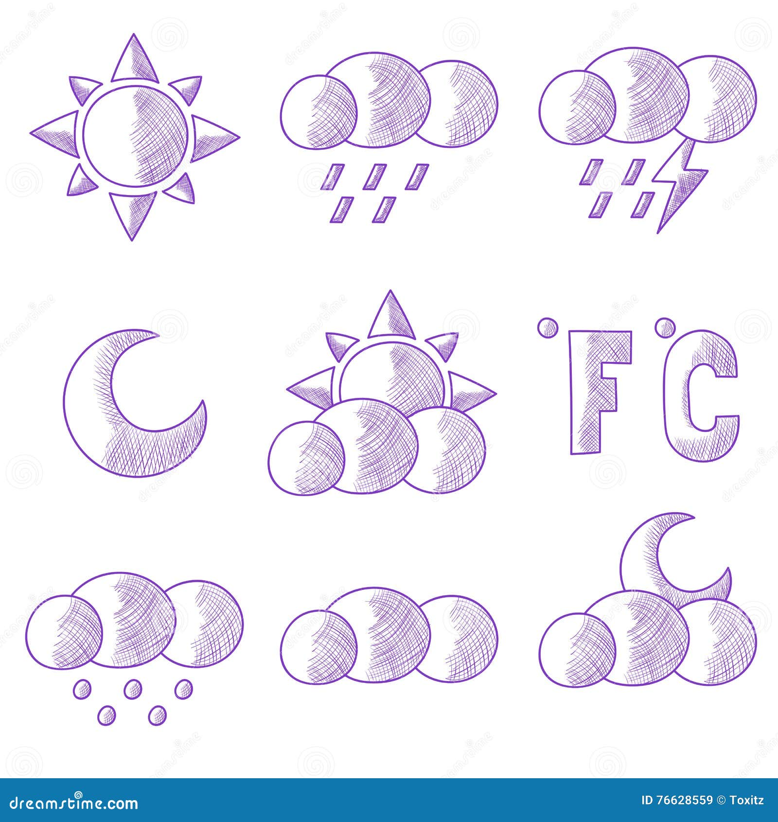 Collection of Hand Drawn Weather Forecast Icons Stock Vector ...
