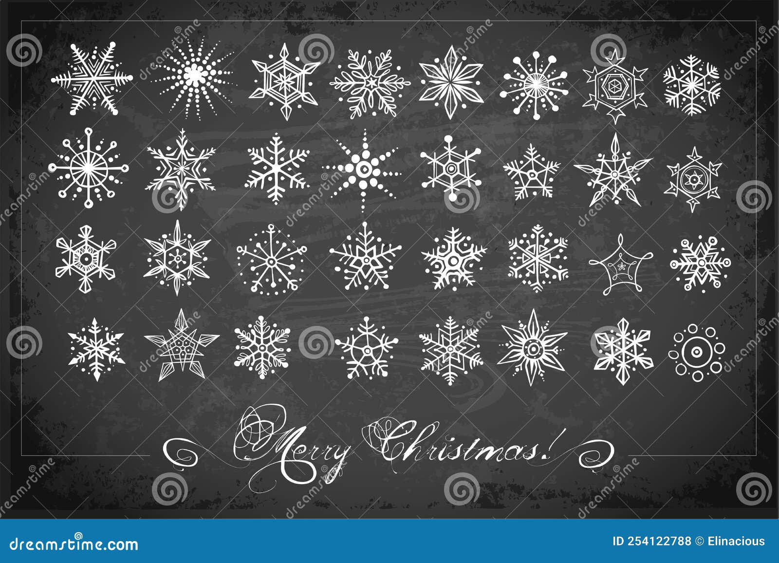 Collection of Hand Drawn White Chalks Sketch Doodle Snowflakes on ...