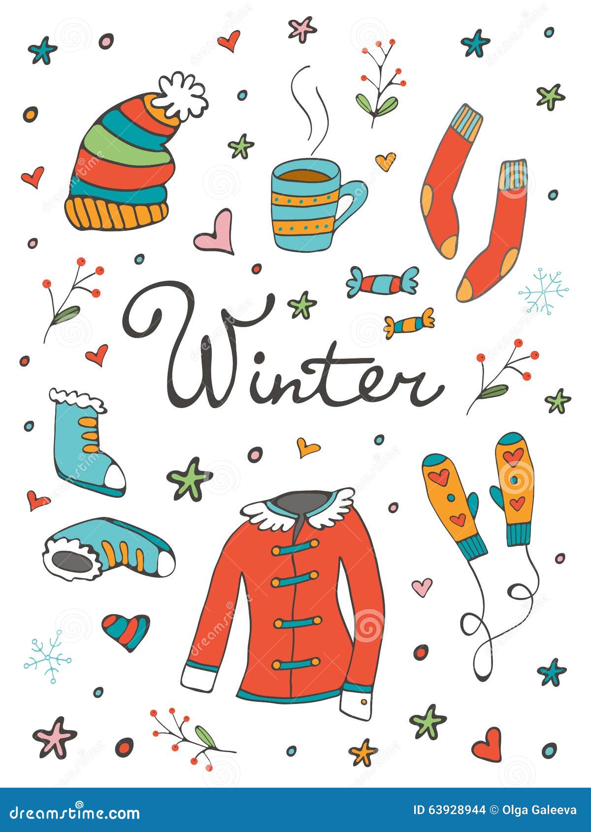 Collection of Hand Drawn Winter Related Graphic Stock Vector ...