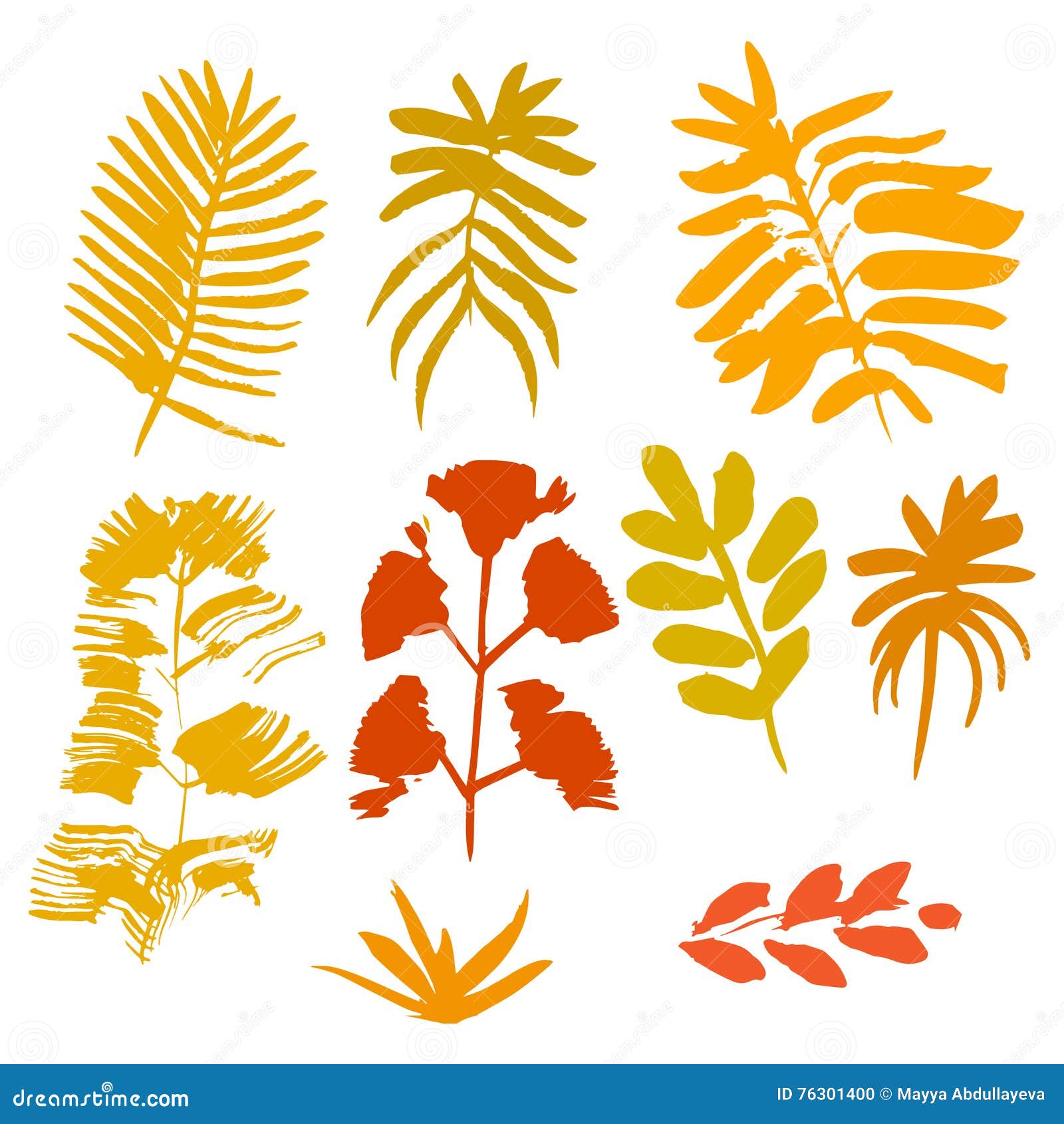 Collection of Hand Drawn Yellow Leafs Stock Vector - Illustration of ...