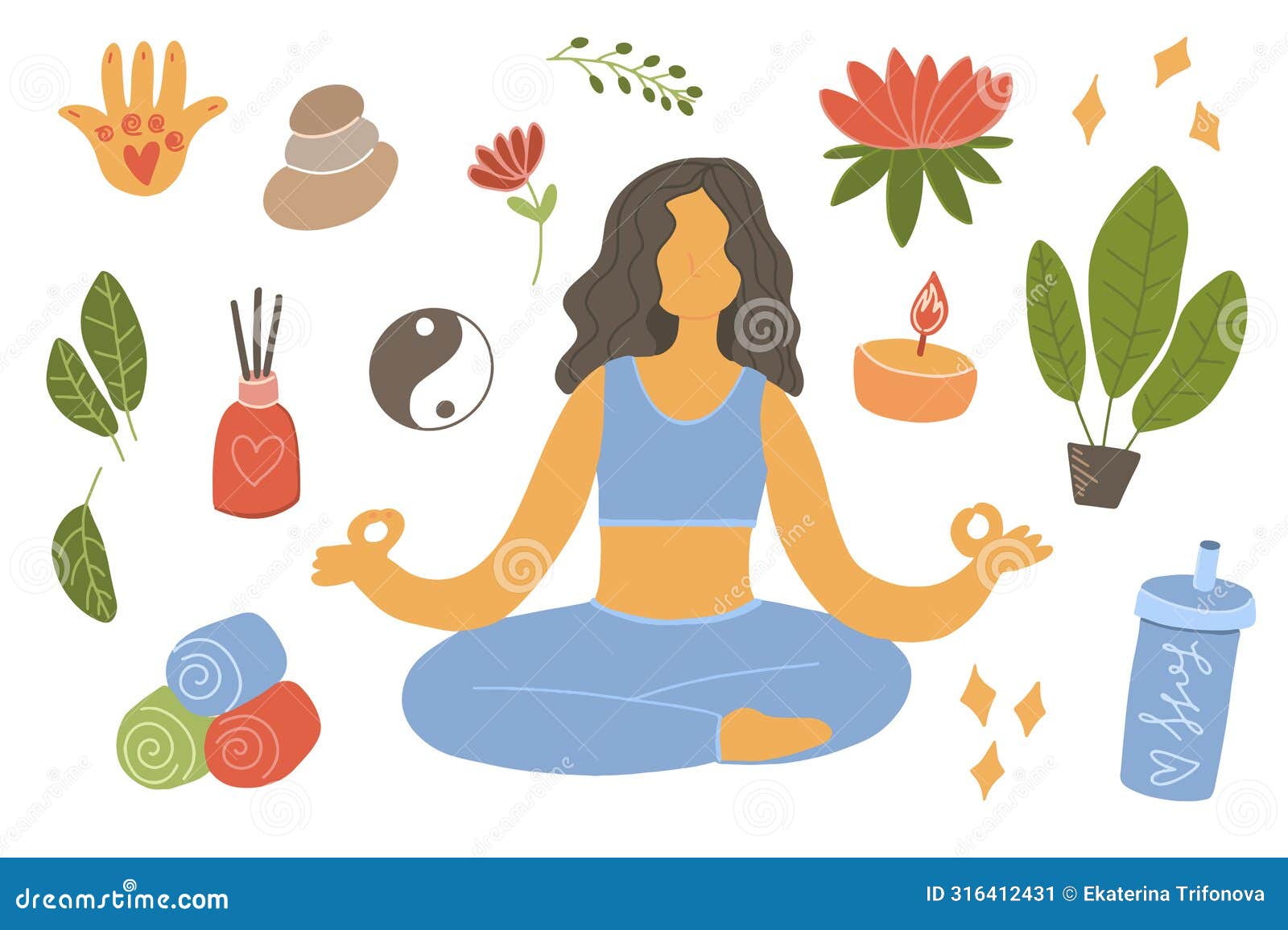 Collection of Hand Drawn Yoga Stickers Stock Vector - Illustration of ...