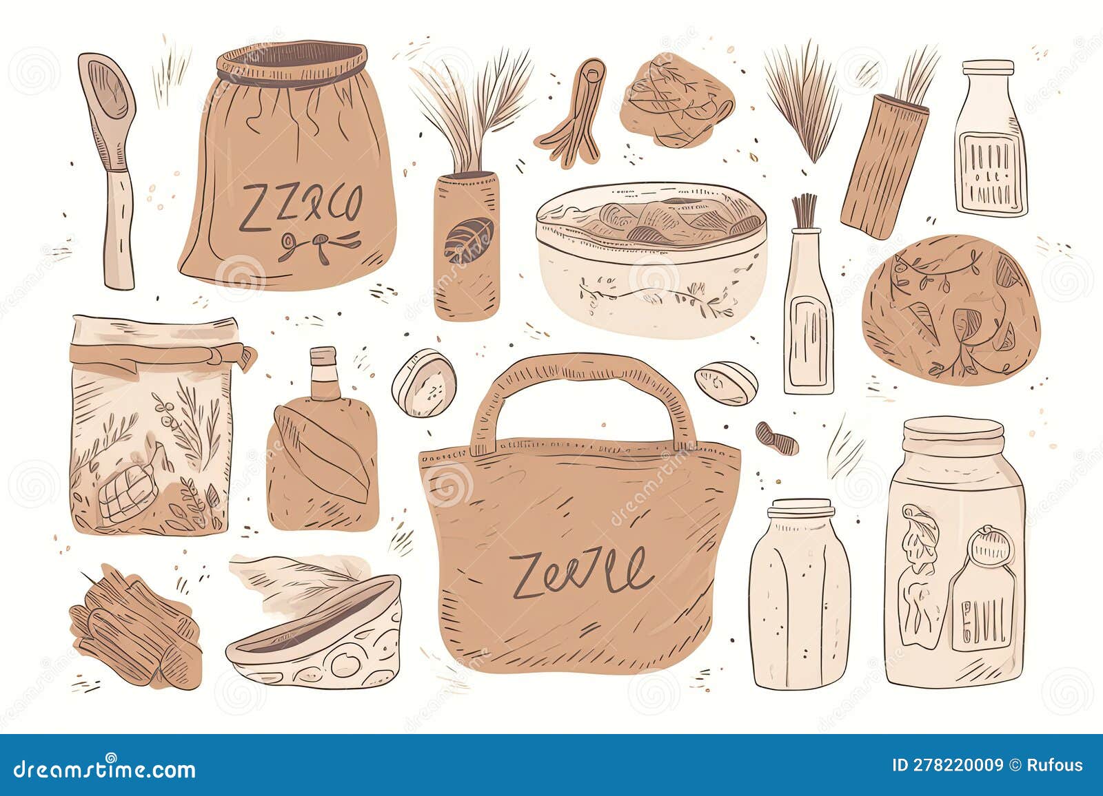 Collection of Hand Drawn Zero Waste Elements.ecological Lifestyle ...