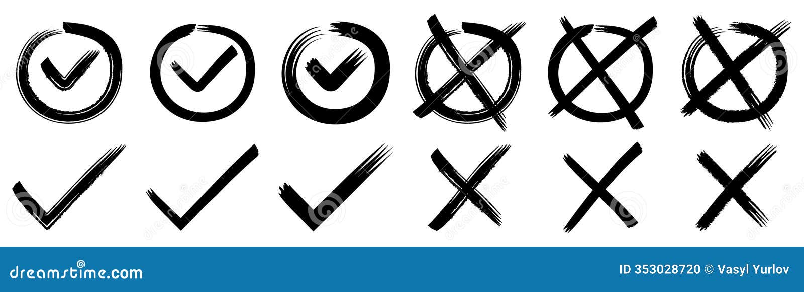 Collection of Hand Painted Check Marks Ticks . Vector Illustration ...