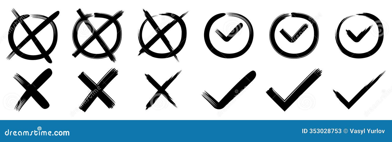 Collection of Hand Painted Check Marks Ticks . Vector Illustration ...