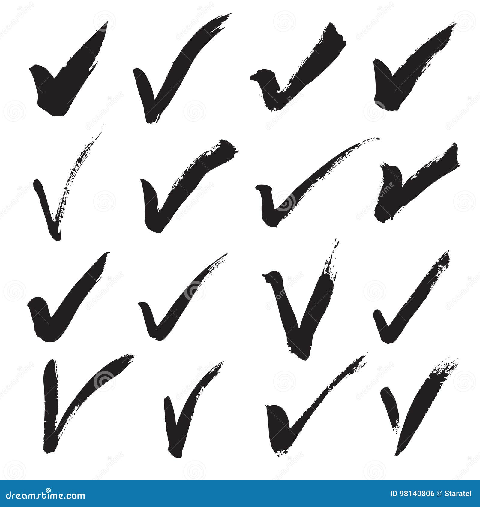 Collection of 16 Hand Painted Check Marks Stock Vector - Illustration ...