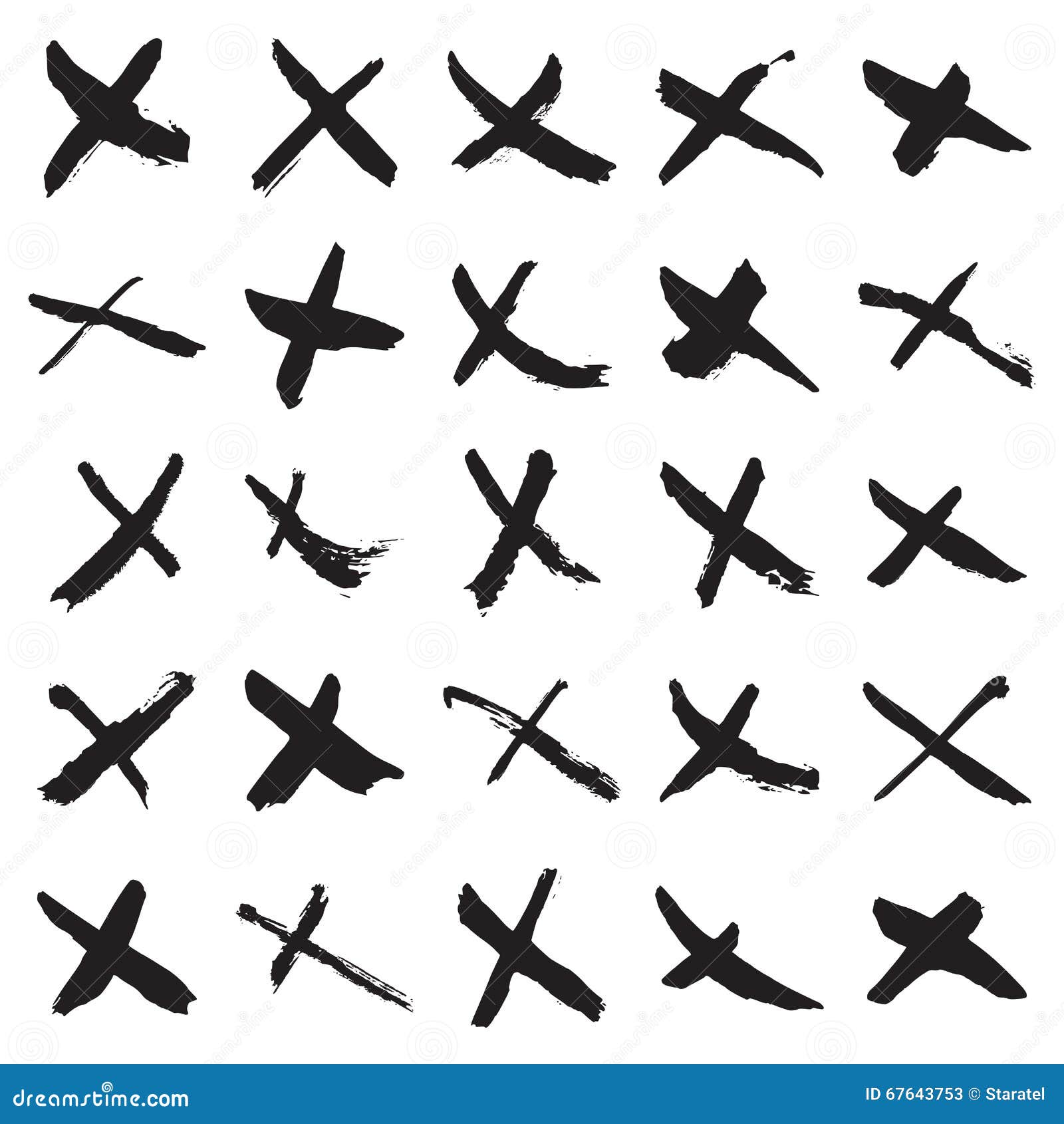 Collection of 25 Hand Painted X Marks Isolated on a White Background ...