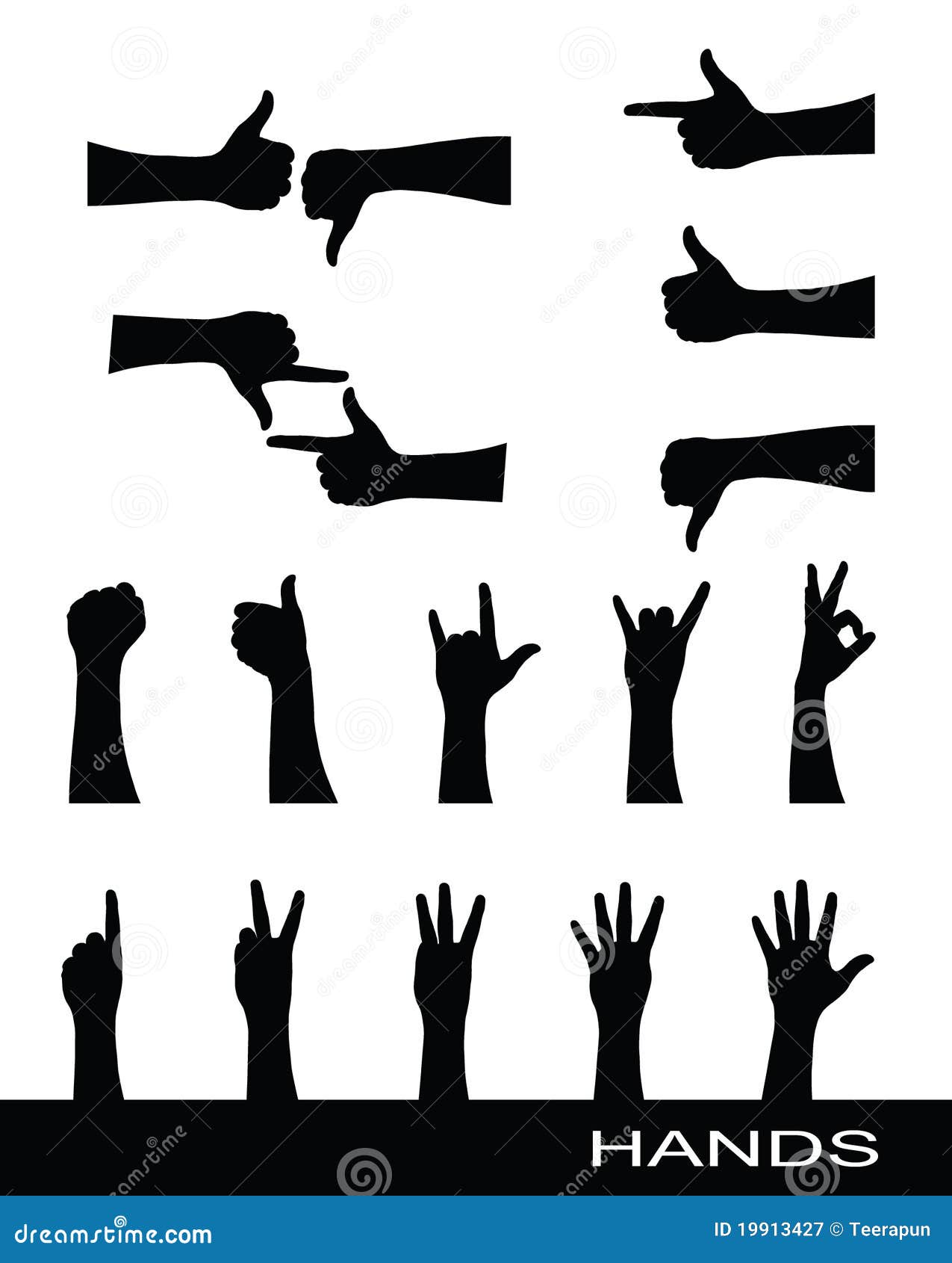 Collection of Hand Sign Silhouettes Stock Vector - Illustration of ...