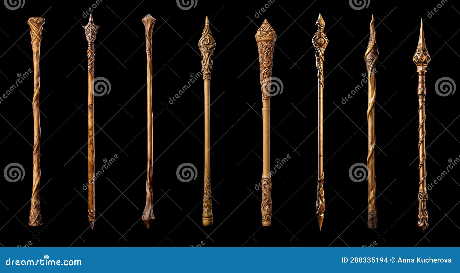Collection of Handcrafted Wooden Magic Wands Isolated on a Black ... Collection of Handcrafted Wooden Magic Wands Isolated on a Black ...