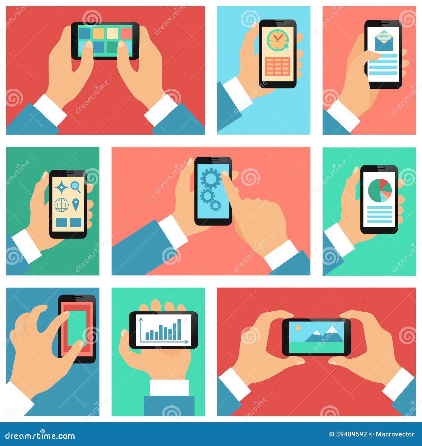 Collection of Hands Using Mobile Phone Stock Vector - Illustration of ...